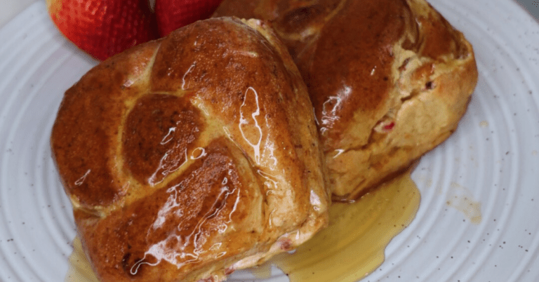 Strawberry Cheesecake Stuffed Challah Roll French Toast