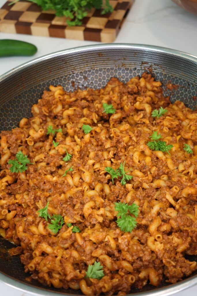 One Pan High Protein Cheeseburger Pasta